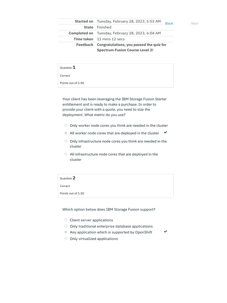 Storage Fusion Level 2 Quiz - Attempt Review | PDF | Cloud Computing | Backup
