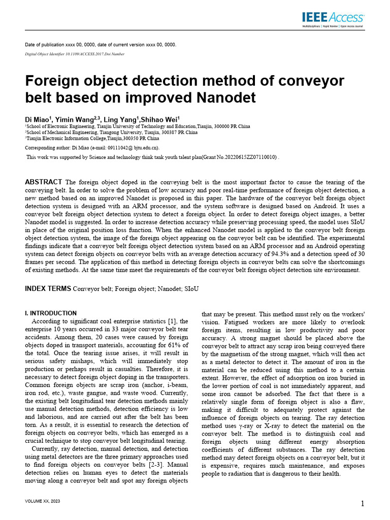 Foreign Object Detection Method Of Conveyor Belt Pdf Signal To