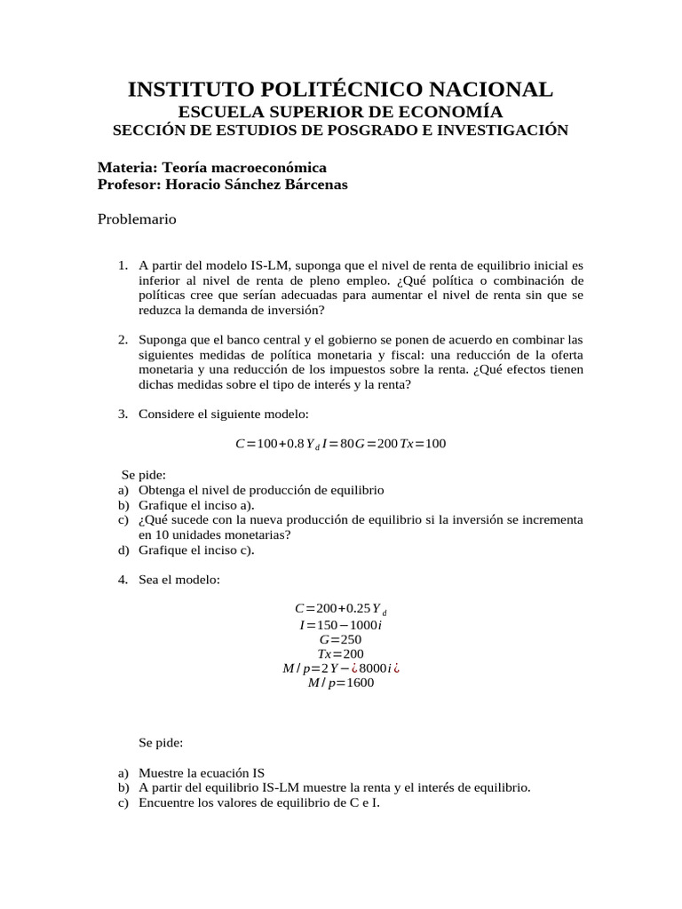 Problemario | PDF | Economias | Macroeconómica