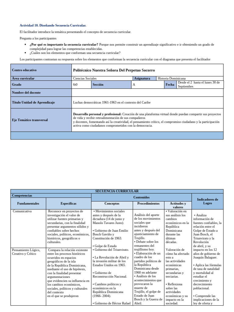 Actividad 10 Dise Ando Secuencia Curricular | PDF | República Dominicana