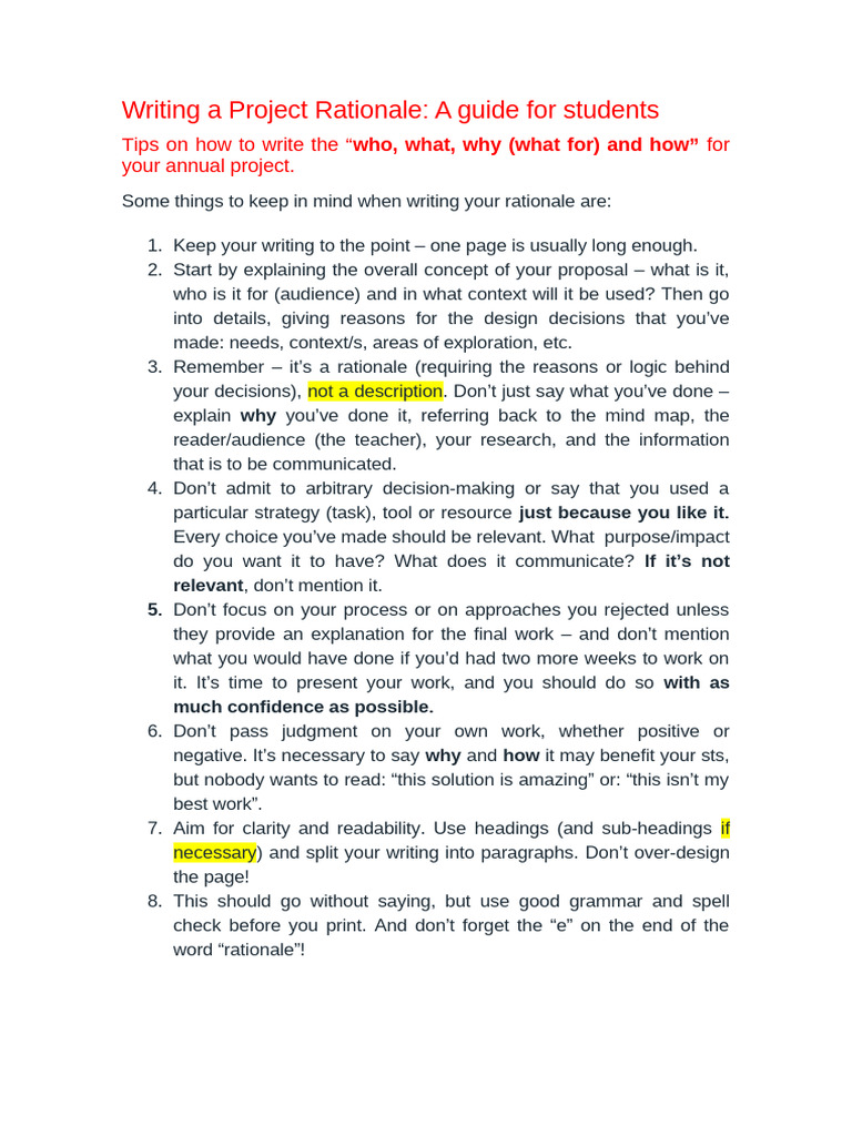 Writing A Project Rationale 2022 | PDF