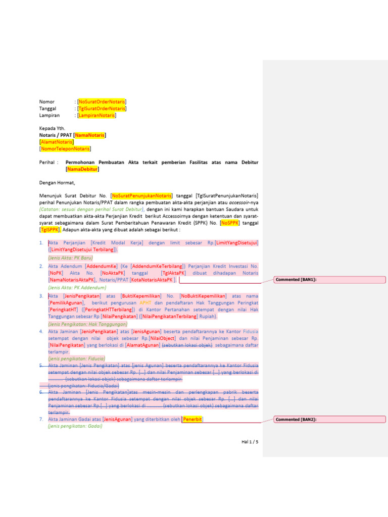 Template Order Pekerjaan Notaris WCW 20220707 - Au | PDF