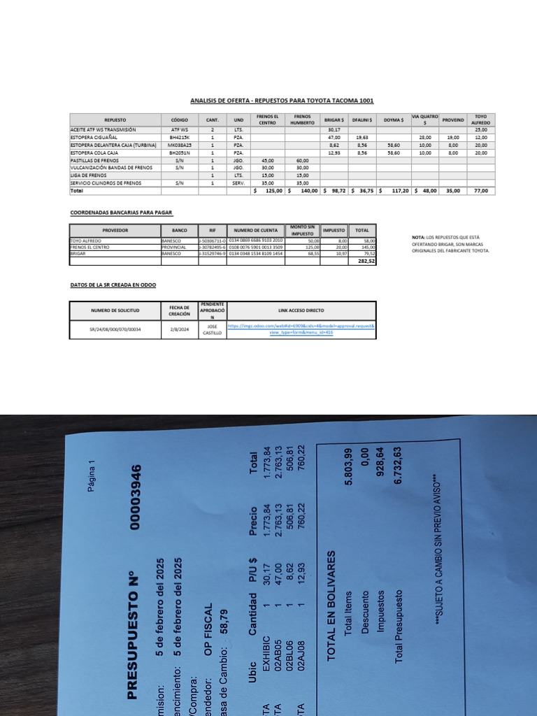REPUESTOS TACOMA 1001 - DOC COMBINADO FEB 2025 | PDF