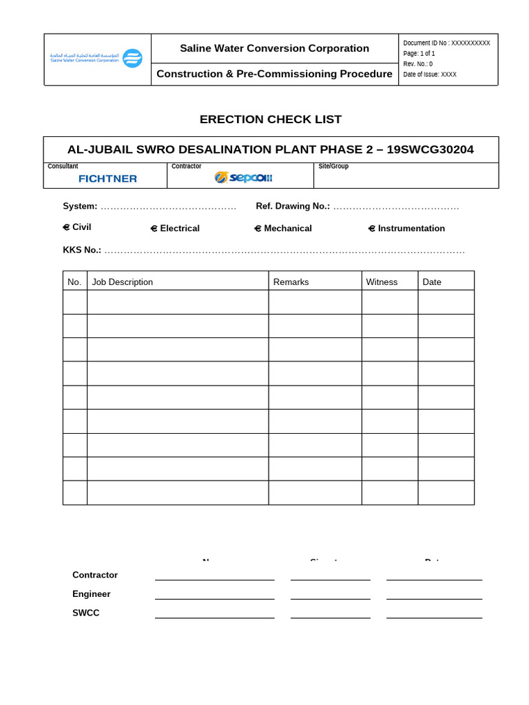 8-J2SWCRO_Erection CHECKLIST | PDF