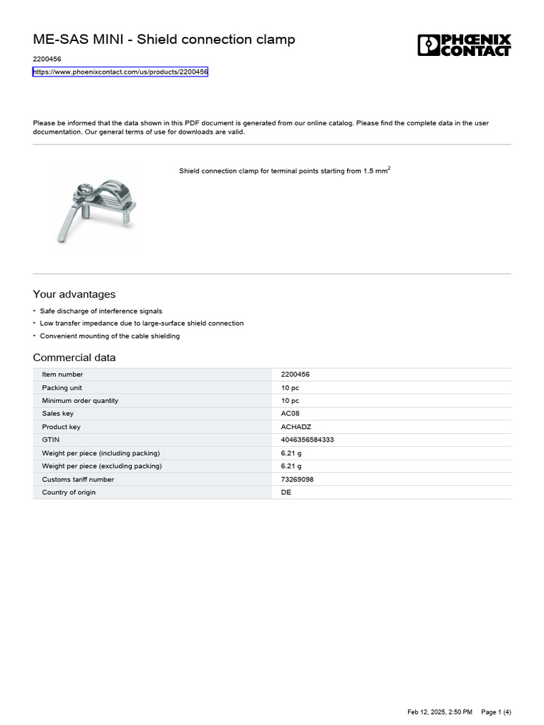 ME-SAS MINI Shield Clamp Specs | PDF