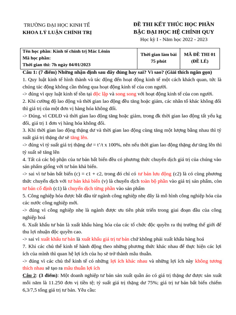 Đề thi KTCT ĐHSP. HKI(2022-2023) | PDF