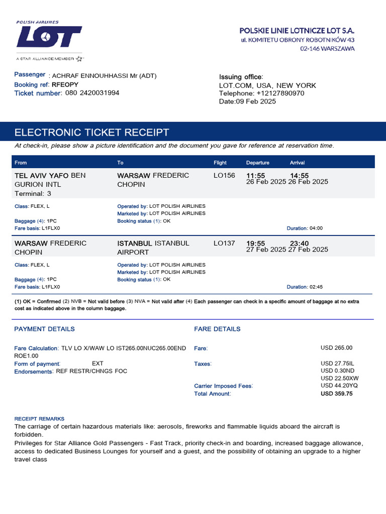 Your Electronic Ticket-EMD Receipt 2 | PDF