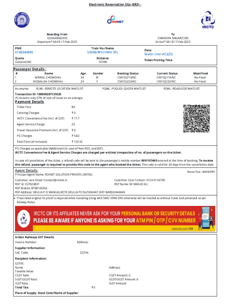 IRCTC TICKETuay | PDF | Identity Document