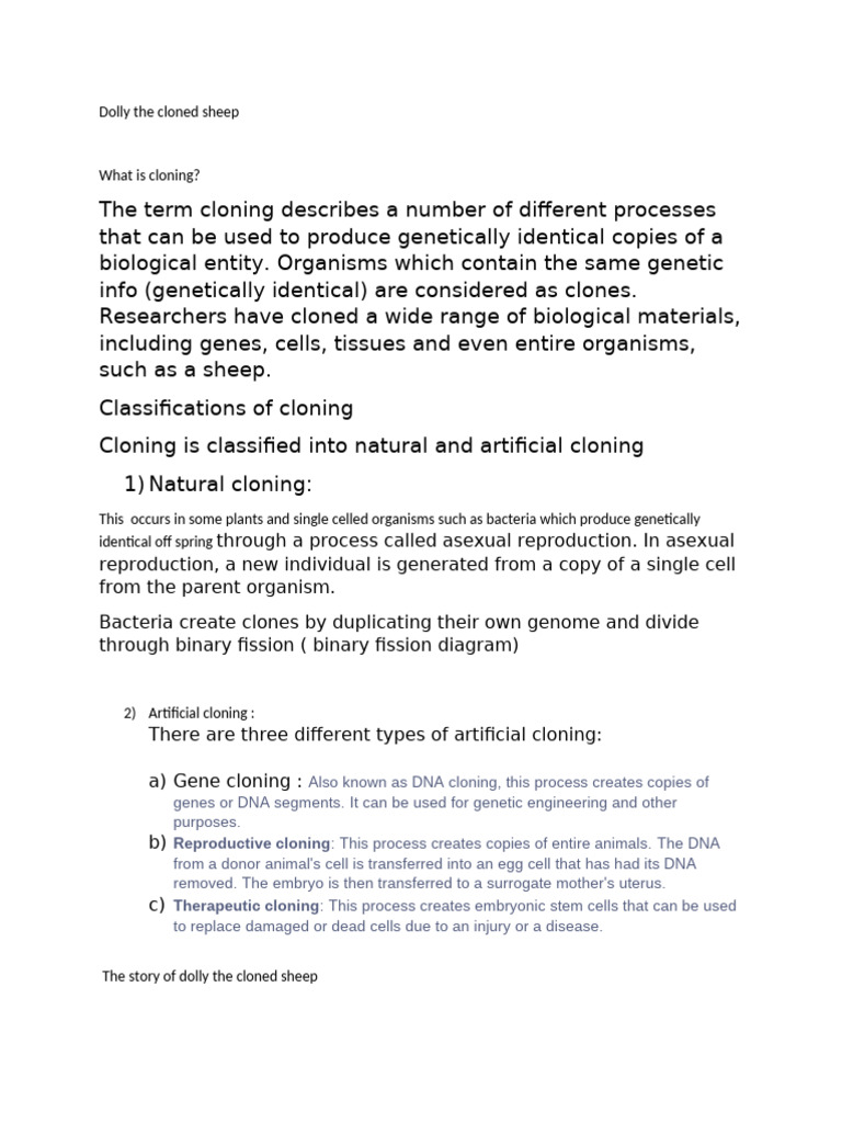 Dolly the Cloned Sheep | PDF | Cloning | Biology