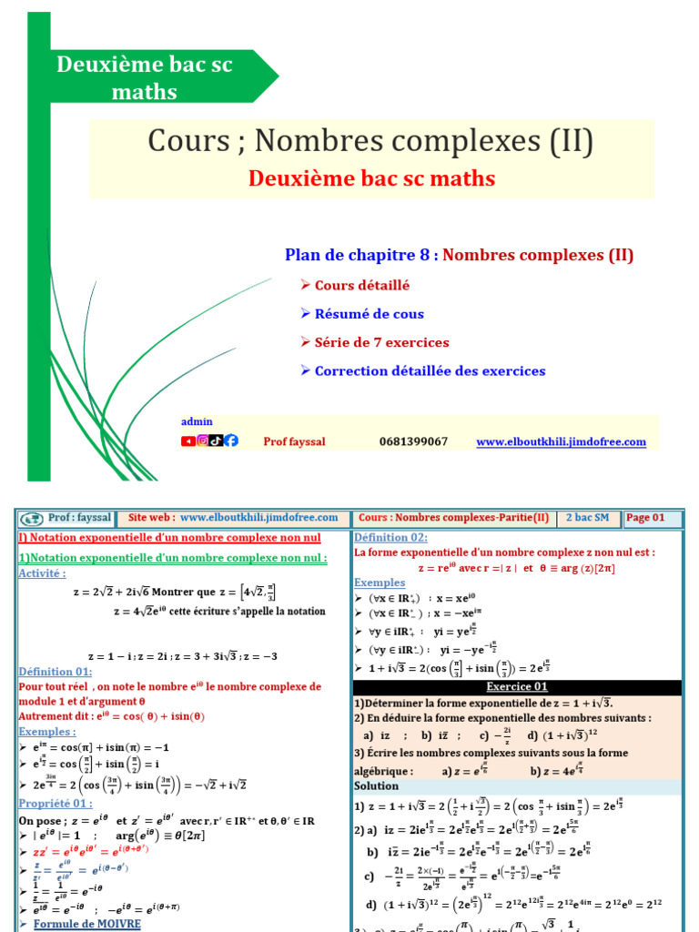 Nombres complexes : Cours et exercices | PDF | Nombre complexe ...