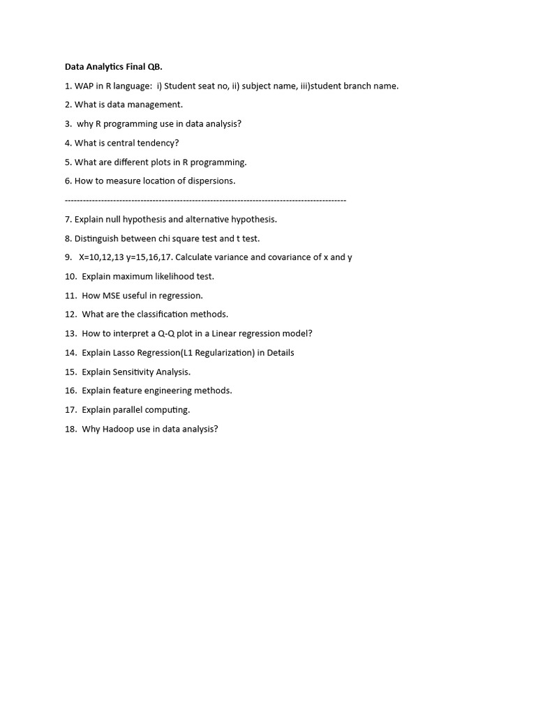 Data Analytics Important Questions | PDF | Analytics | Data Analysis