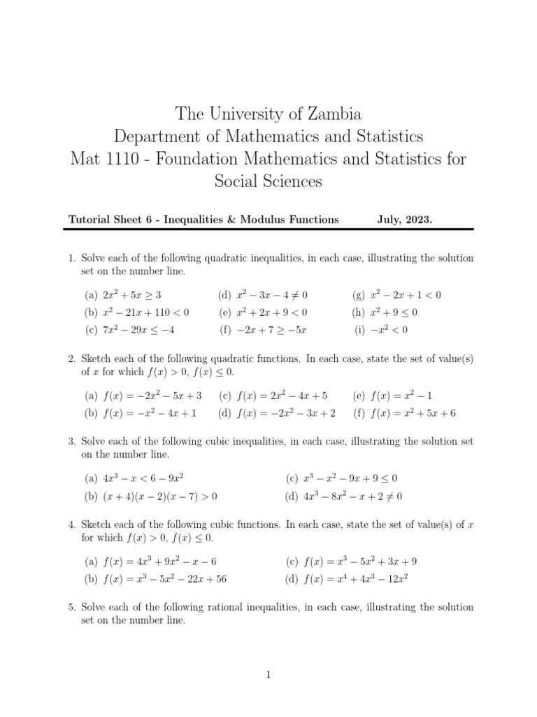 MAT1110 Tutorial Sheet 6 | PDF | Inequality (Mathematics) | Mathematical Relations