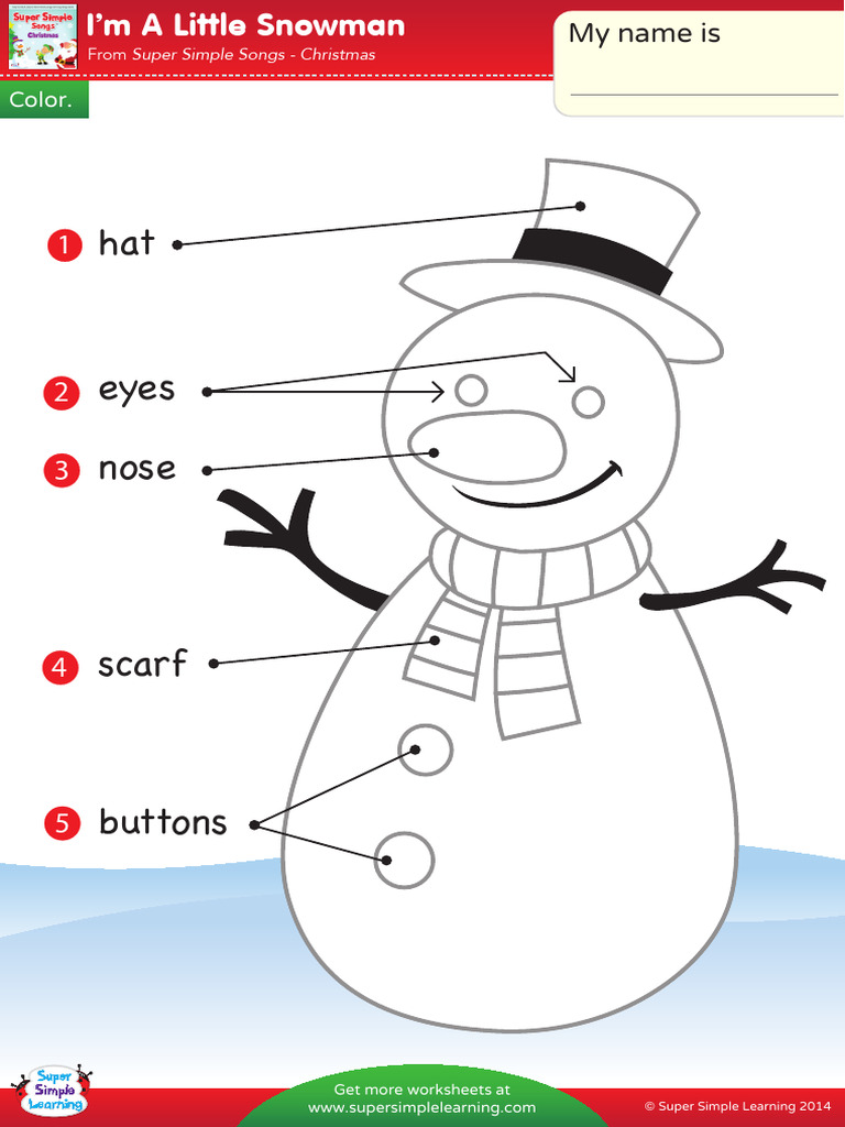 Im A Little Snowman Worksheet Vocabulary Coloring 2 | PDF