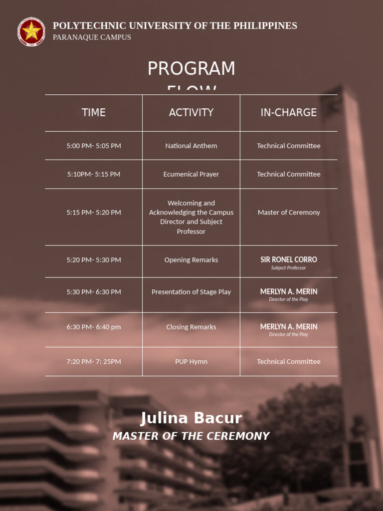 Program Flow for Campus Event | PDF