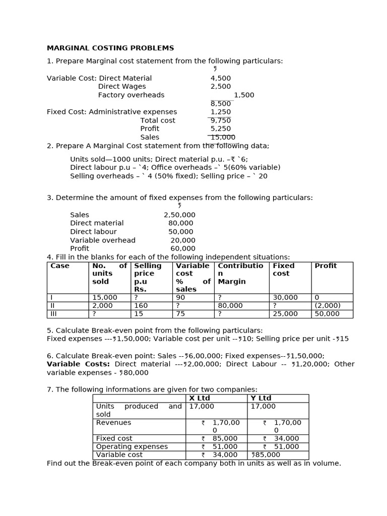 Marginal Costing Problems | PDF | Marketing | Business Economics