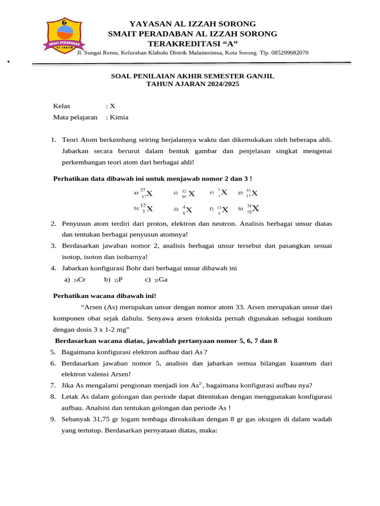 SOAL PAS GANJIL KIMIA X Dan XI FIX | PDF