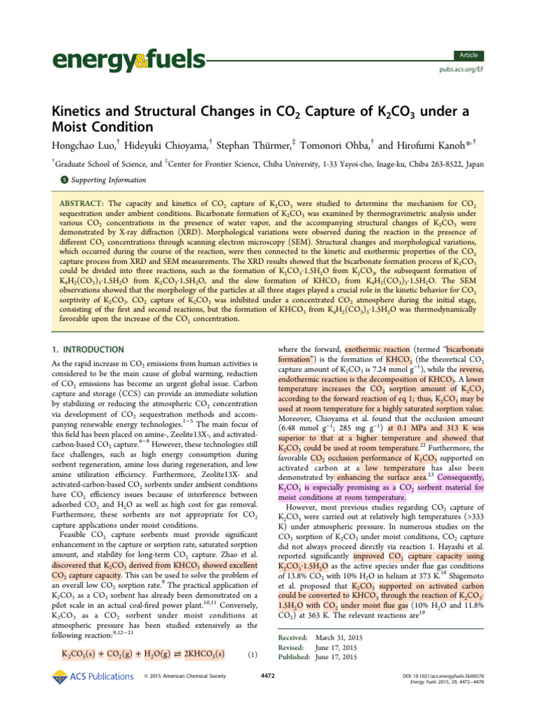 CO2 Capture with K2CO3: Kinetics & Structure | PDF | Carbon Dioxide ...