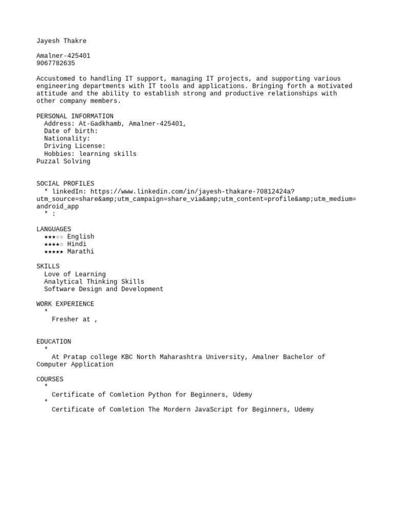 Jayesh Thakare - Resume | PDF