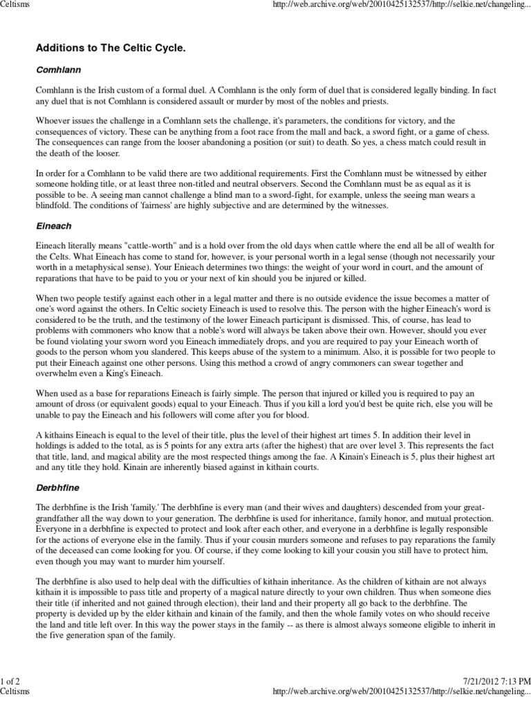 Celtisms: Additions To The Celtic Cycle | PDF | Duel | Inheritance