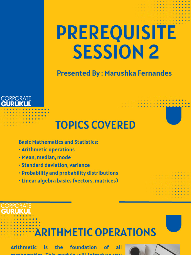PREREQUISITE SESSION 2 | PDF | Matrix (Mathematics) | Standard Deviation