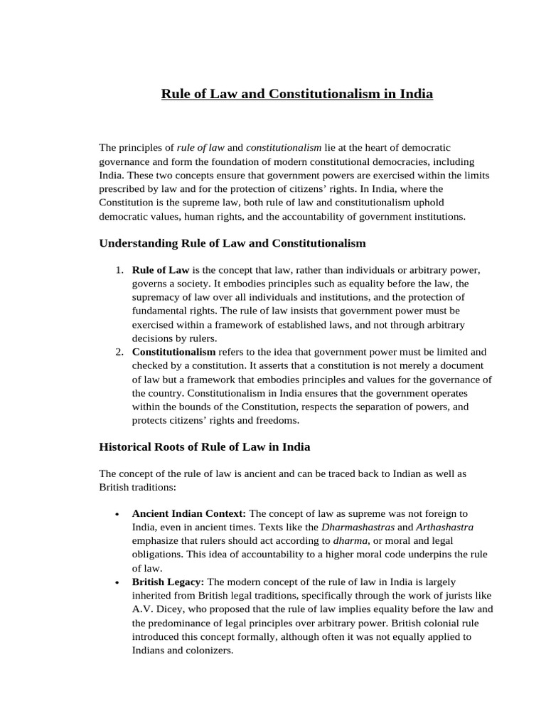 Rule of Law and Constitutionalism in India | PDF | Rule Of Law ...