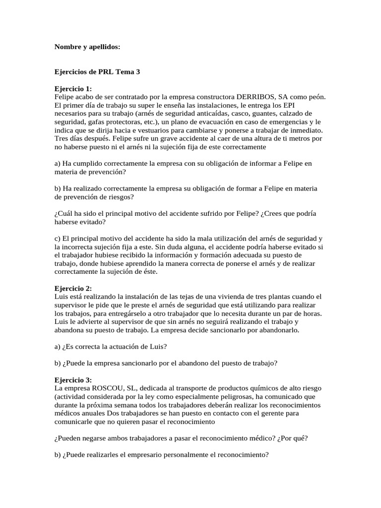 Ejercicios de PRL Tema 3 | PDF