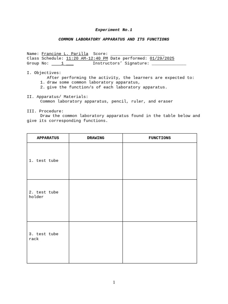 Expt 1 Common Lab Apparatus | PDF