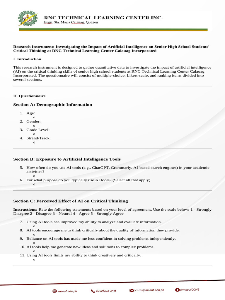 04 - Group 3 - Sample Research Instruments | PDF | Artificial ...