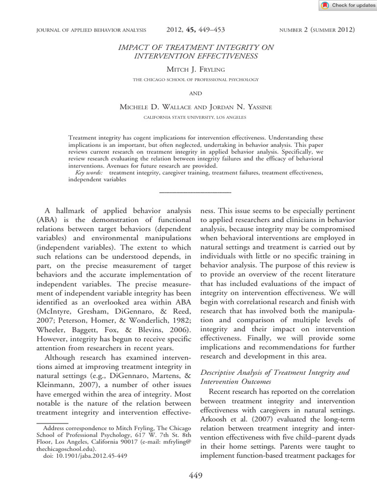 J of App Behav Analysis - 2013 - Fryling - IMPACT OF TREATMENT INTEGRITY ON INTERVENTION ...