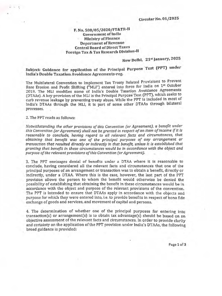 Circular No 01 2025 Principal Purpose Test PPT 1737636011 | PDF | Tax ...