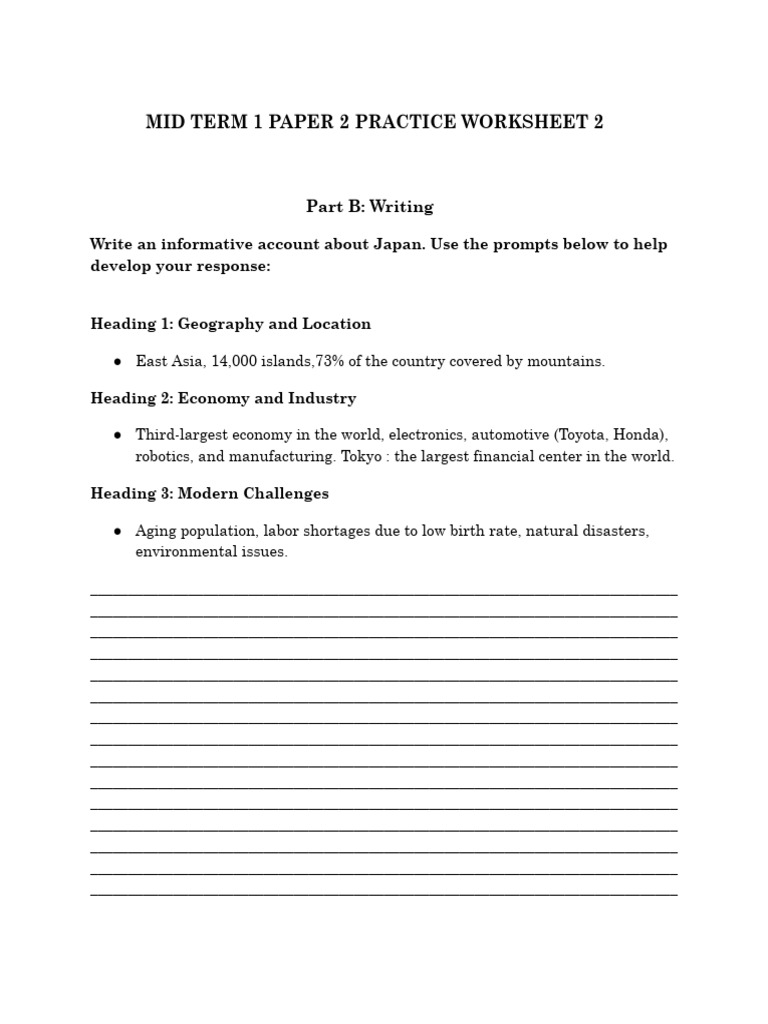 Mid Term 1 Paper 2 Practice Worksheet 2 | PDF