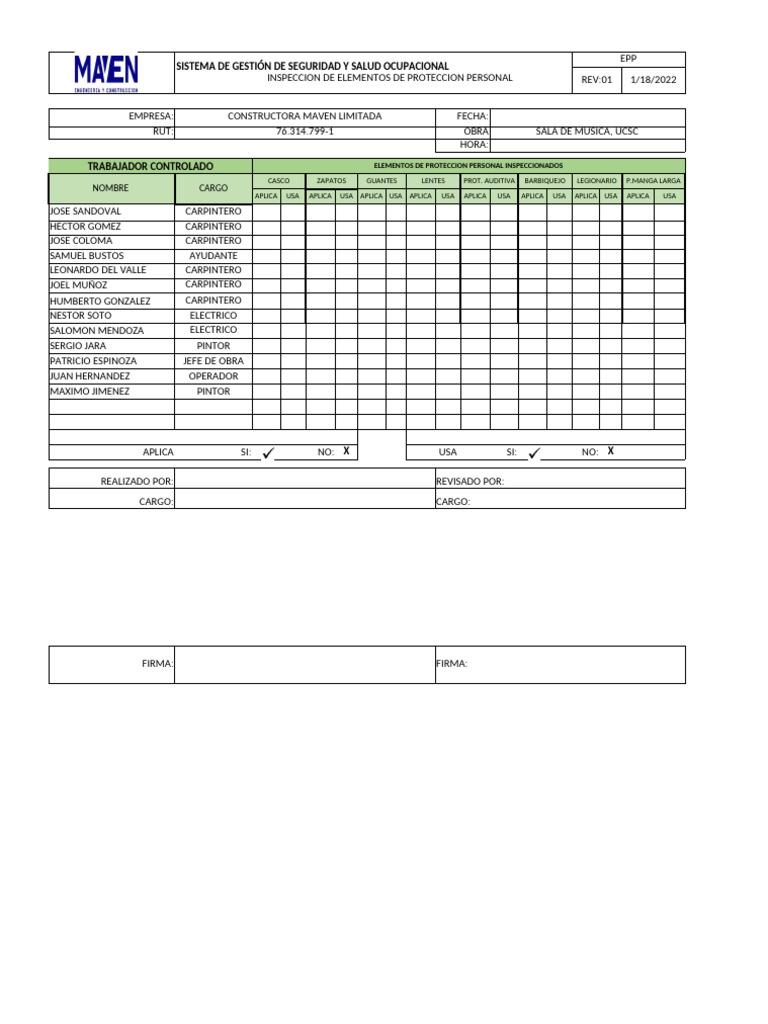 CHECK LIST USO DE EPP | PDF