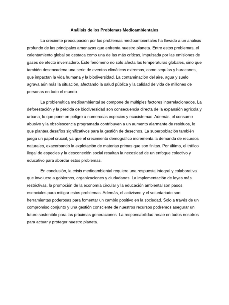 Análisis de Los Problemas Medioambientales | PDF