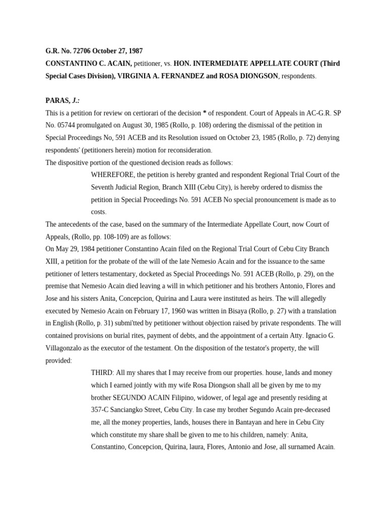 Acain V IAC | PDF | Will And Testament | Intestacy