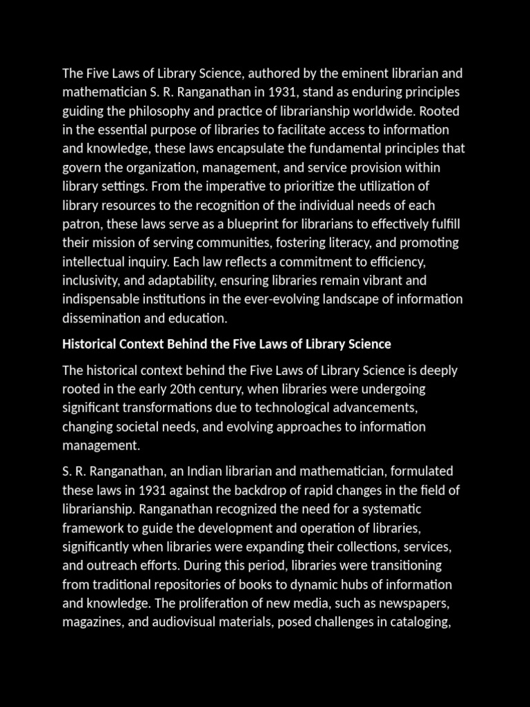 The Five Laws of Library Science | PDF | Libraries | Librarian