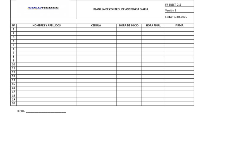 PLANILLA ASISTENCIA DIARIA | PDF