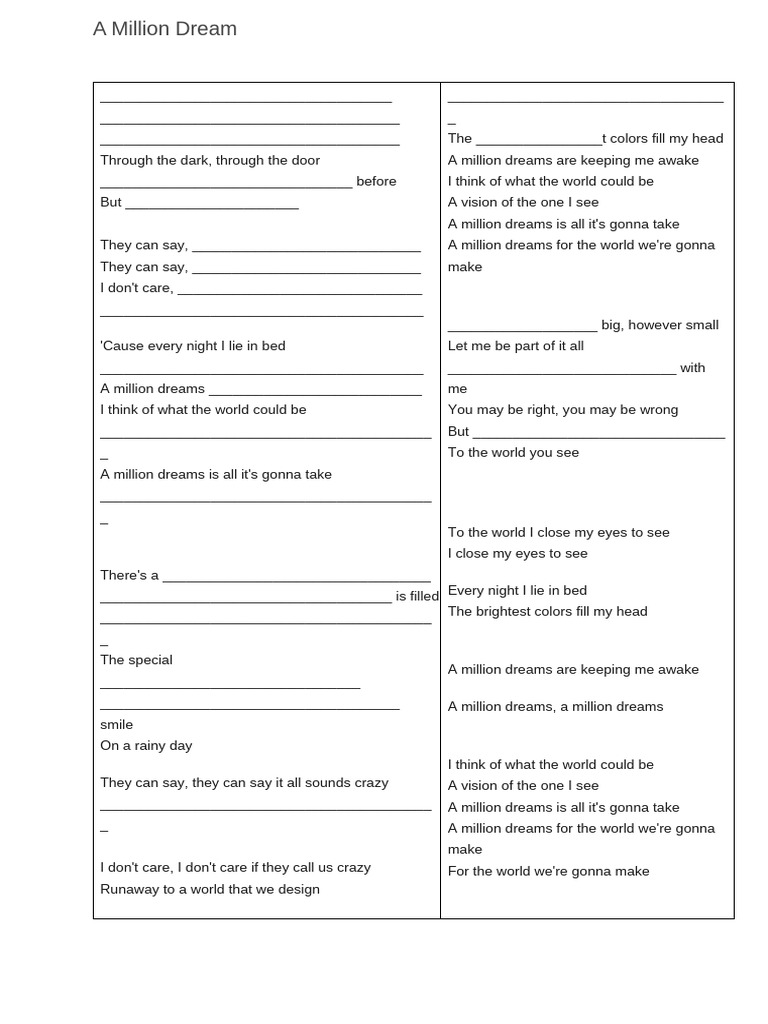 A Million Dream Song Lyric | PDF