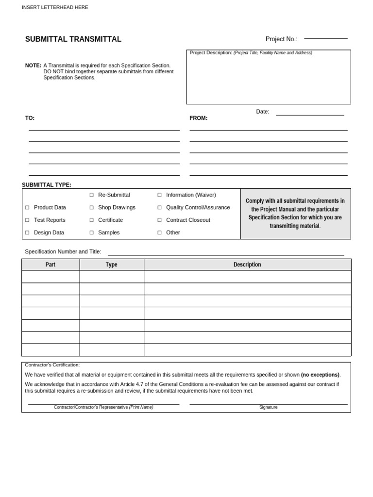 15 - Construction Submittal Transmittal Form | PDF