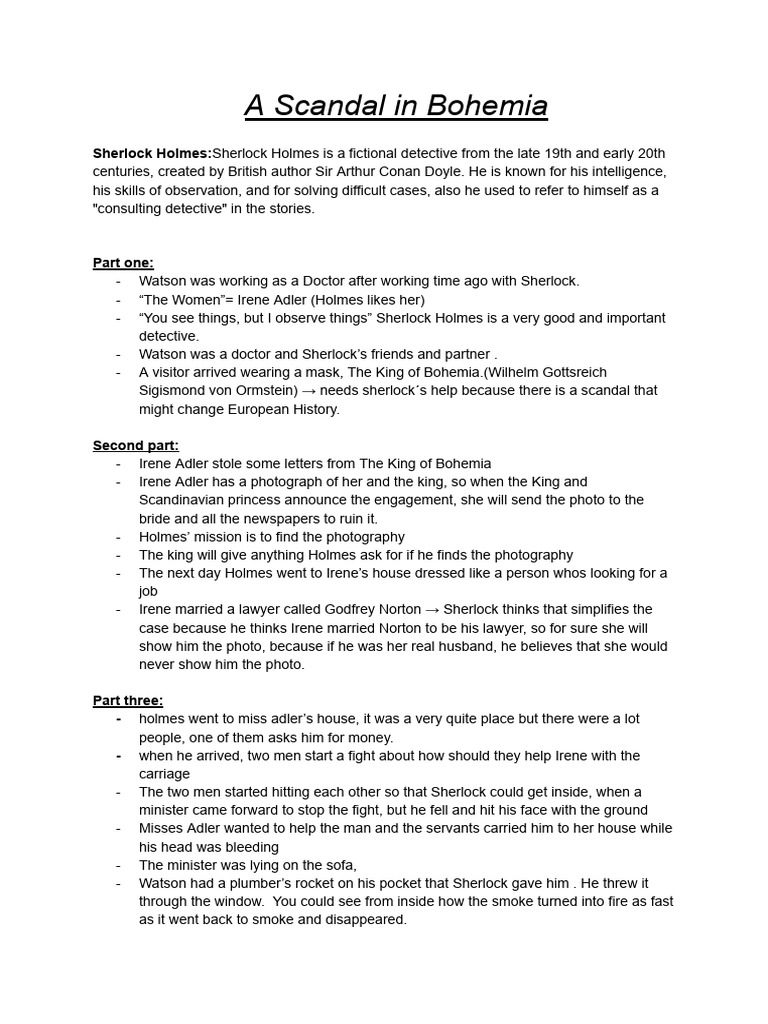 A Scandal in Bohemia Resumen | PDF | A Scandal In Bohemia | Sherlock Holmes