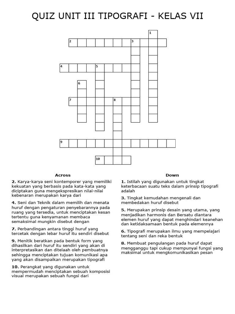 QUIZ UNIT III TIPOGRAFI - KELAS VII - TTS | PDF