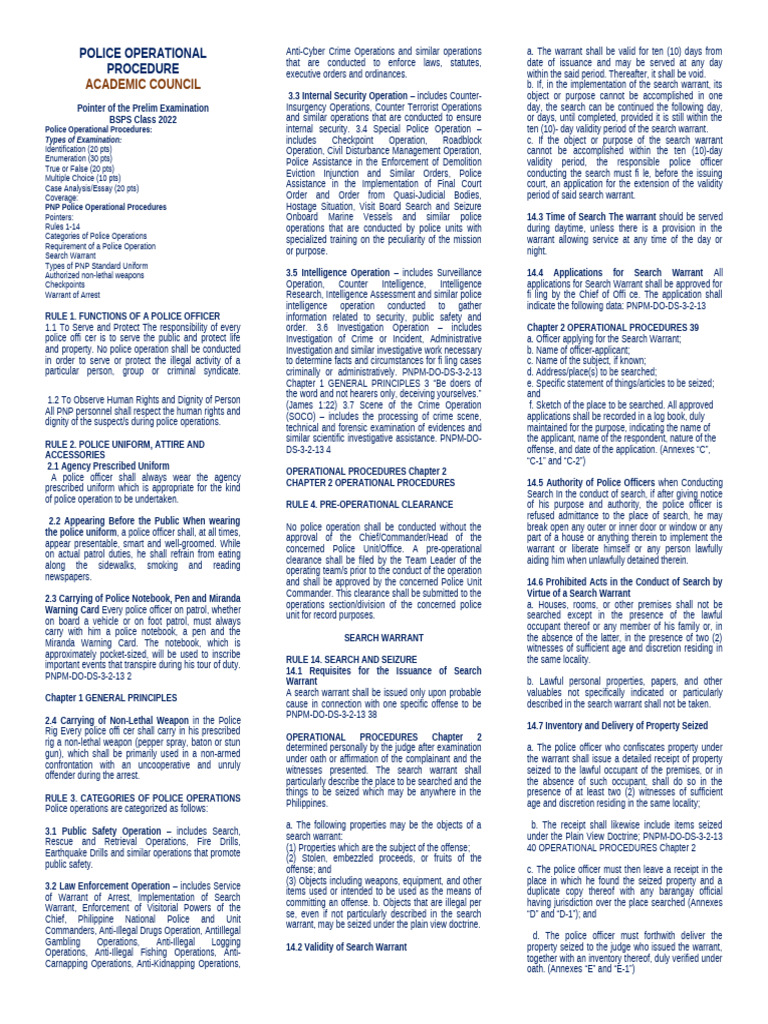 Police Operational Procedures Guide | PDF | Search Warrant | Police