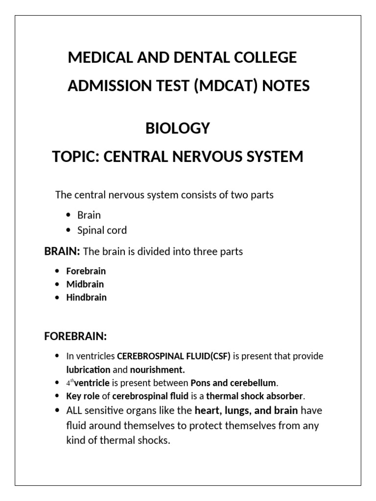 bio notes | PDF | Brain | Spinal Cord