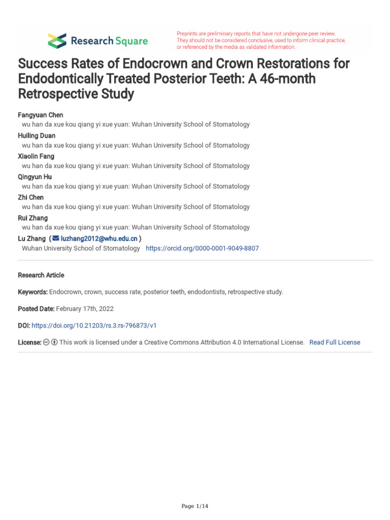 2022 Chen Success rates of endocrowns and crowns restoration for ...
