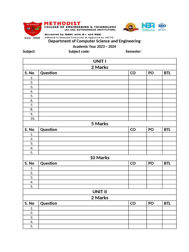 Question Bank Format | PDF