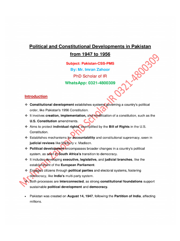 Notes Constitutional and Politcal Development 1945 | PDF