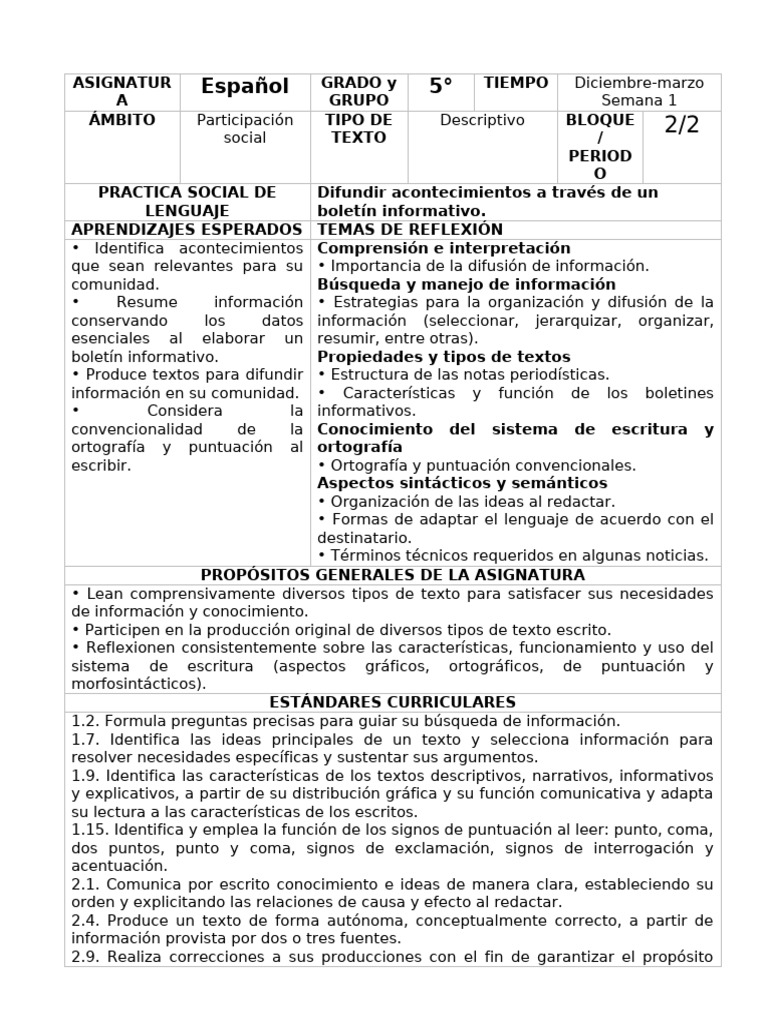 Boletín Informativo: Guía para 5° Grado | PDF | Poesía | Puntuación