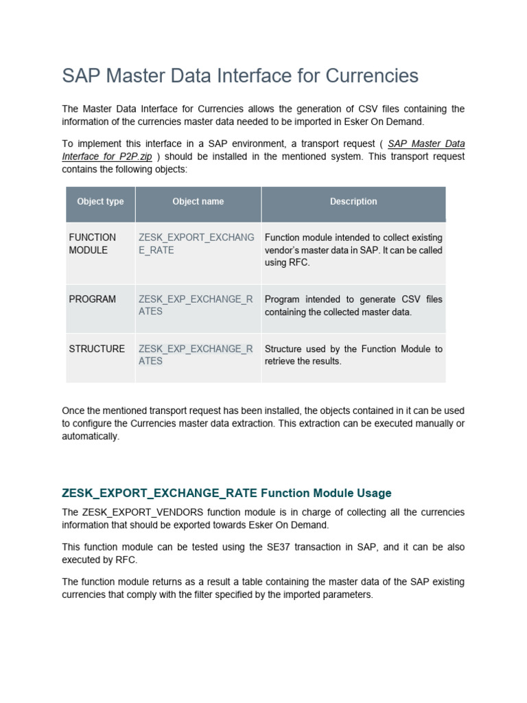 Documentation ENG - SAP Master Data Interface for Currencies | PDF | Computer File | Comma ...