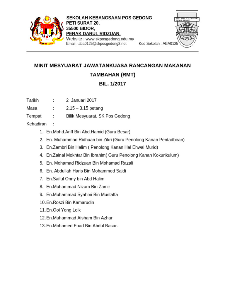 MINIT MESYUARAT RMT 2017 | PDF
