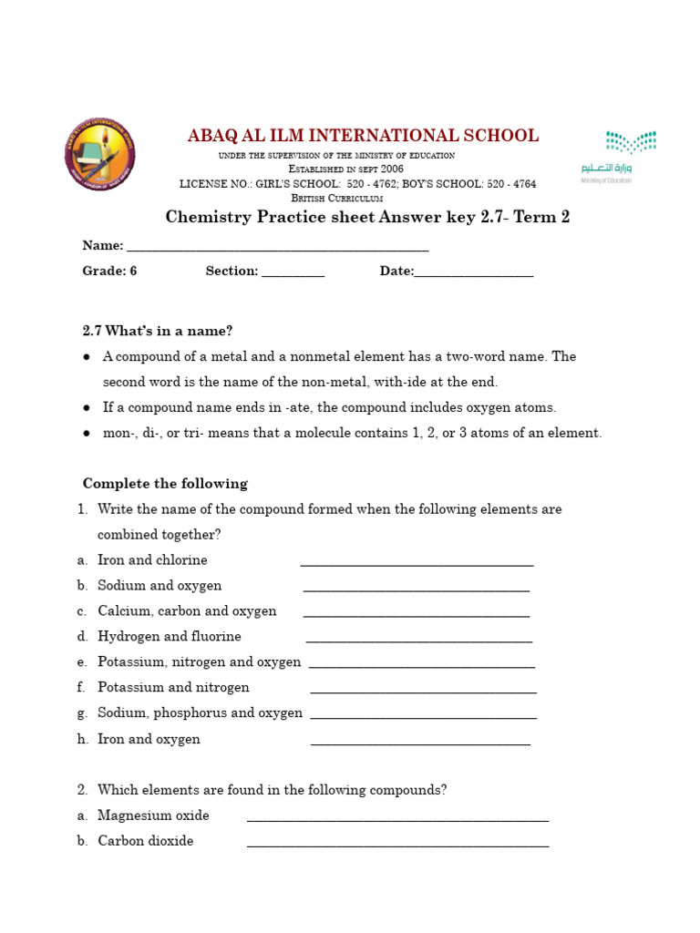 Answer Key T2 - Grade 6 Chemistry Compiled Booklet 2023-24 | PDF | Acid ...