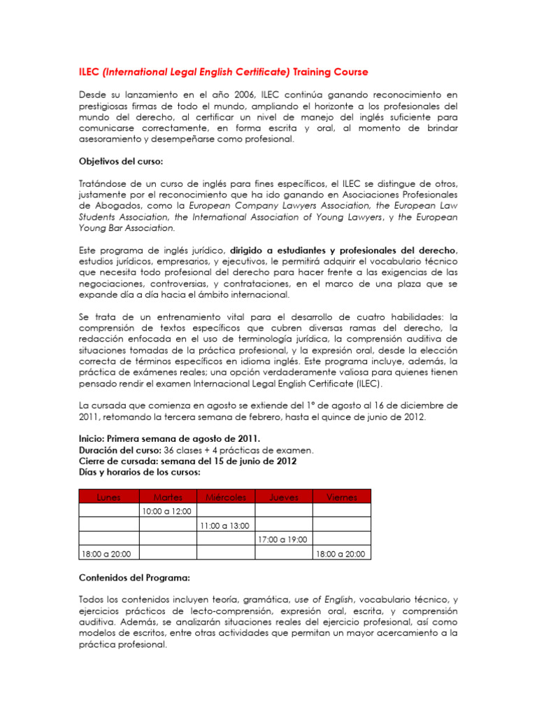 Curso ILEC: Inglés Jurídico Avanzado | PDF